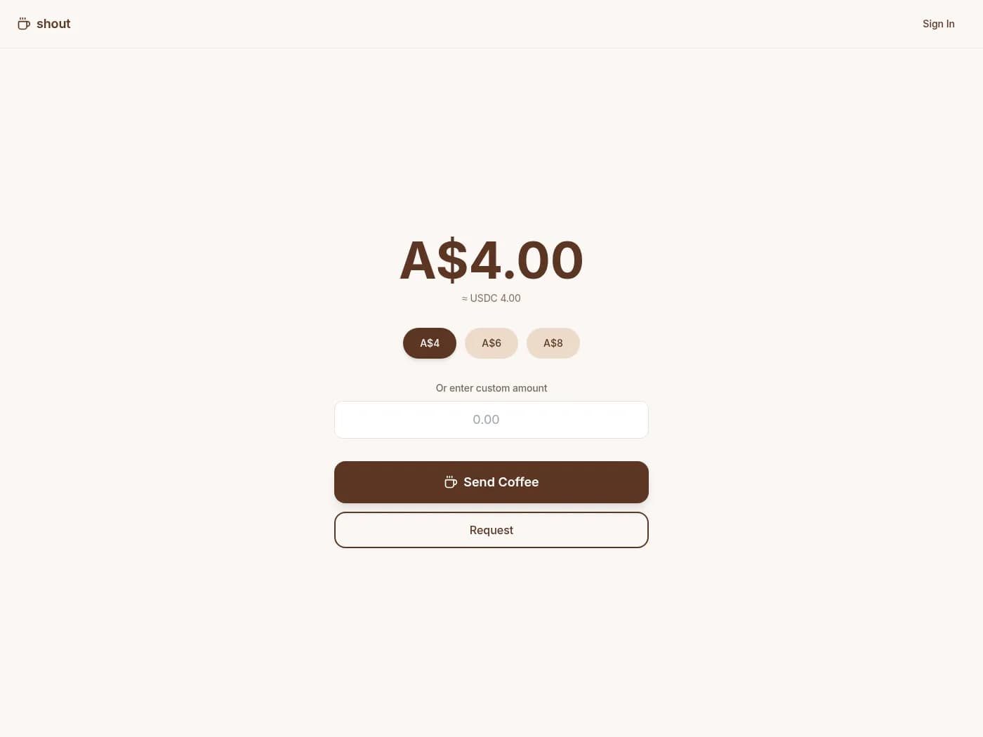 Shout: Minimalist Coffee Money App