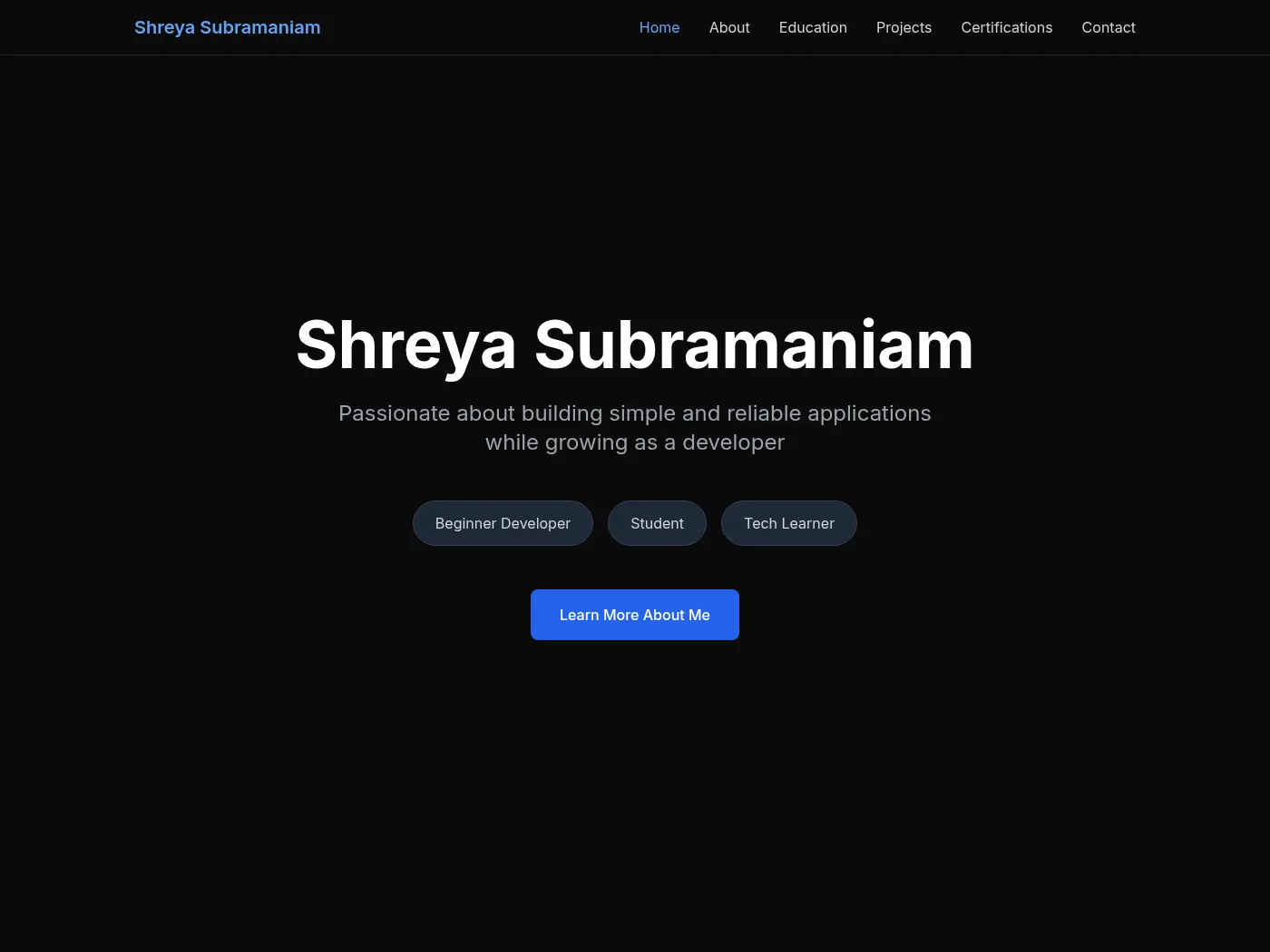 Shreya Subramaniam - Modern Dark-Themed Portfolio
