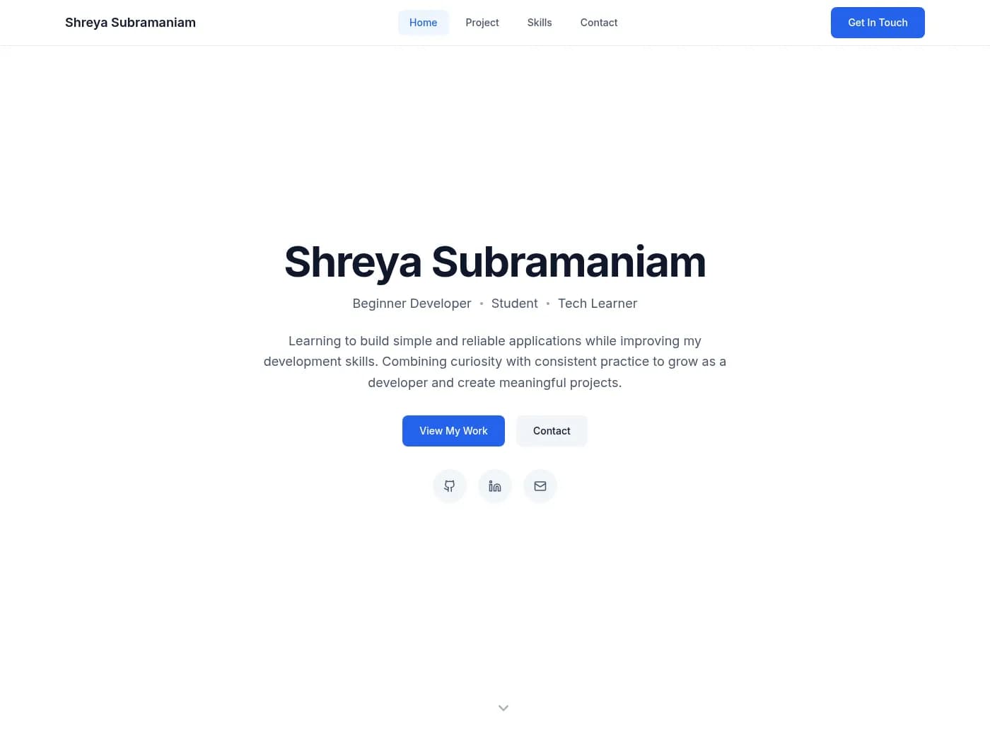 Shreya Subramaniam Personal Portfolio Website
