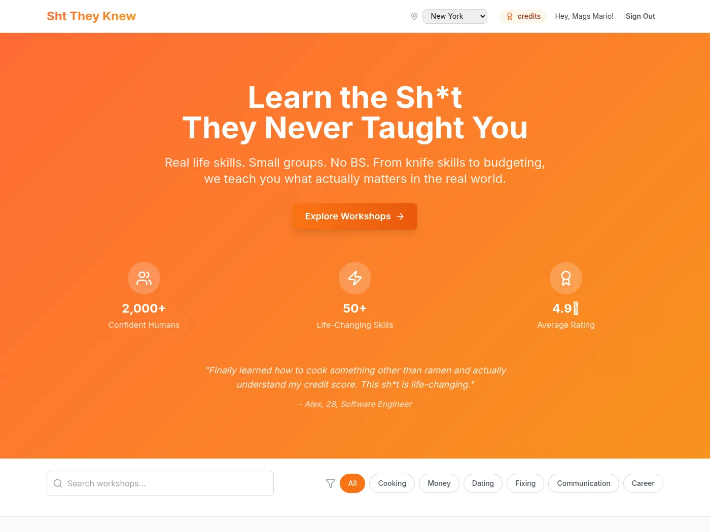 Sht They Knew: Life Skills Workshop Booking Platform