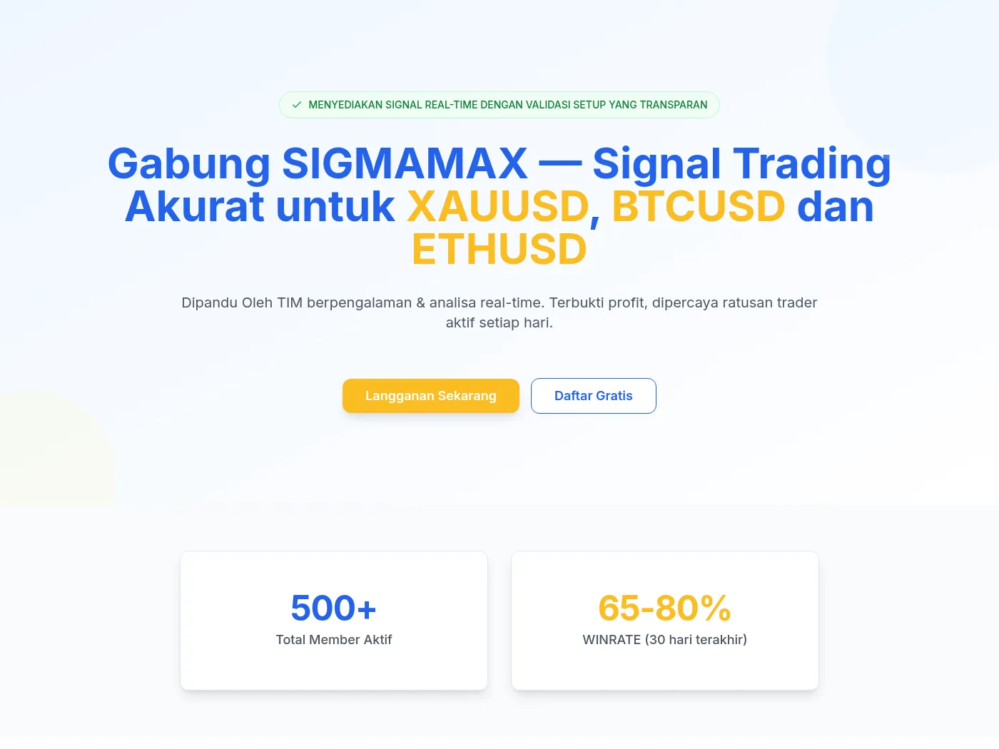 SIGMAMAX Professional Trading Signal Landing Page