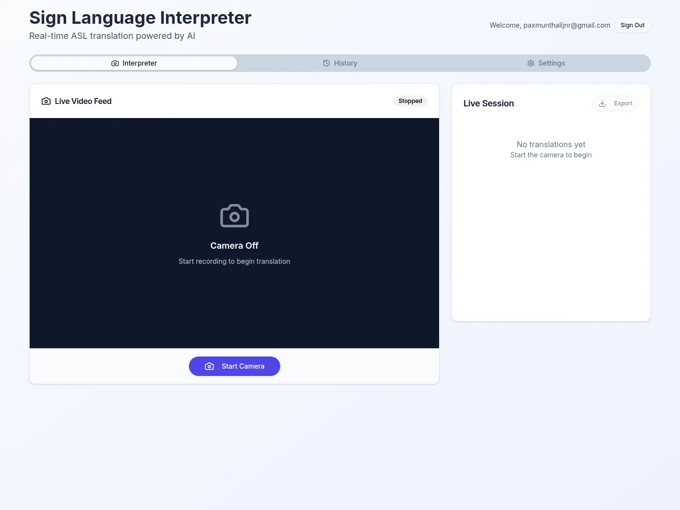 Sign Language Interpreter Web App
