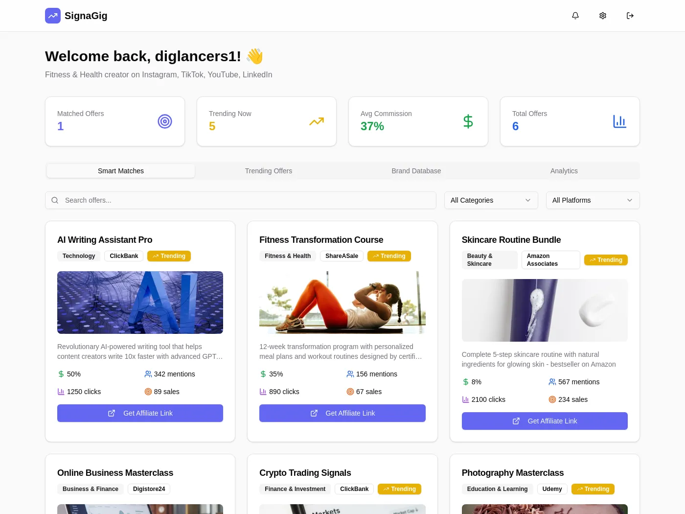 SignaGig - Creator Affiliate Discovery Platform
