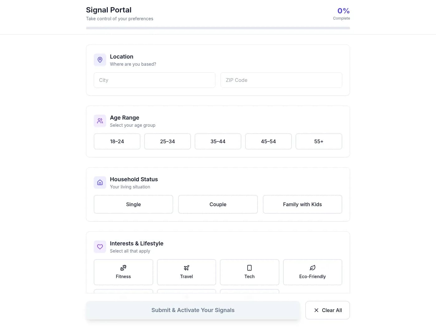 Signal Segmentation Portal: Action-Focused Interactive Landing Page