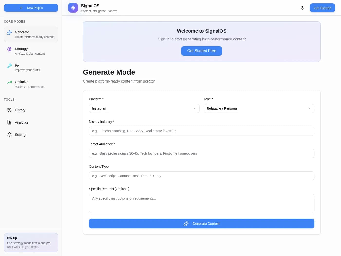 SignalOS: AI Content Intelligence & Optimization Suite for Performance-Driven Creators