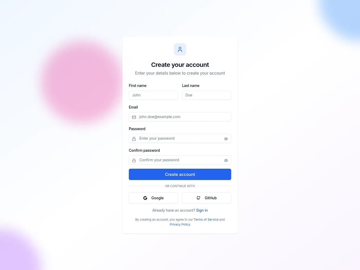 Simple HTML Signup Page