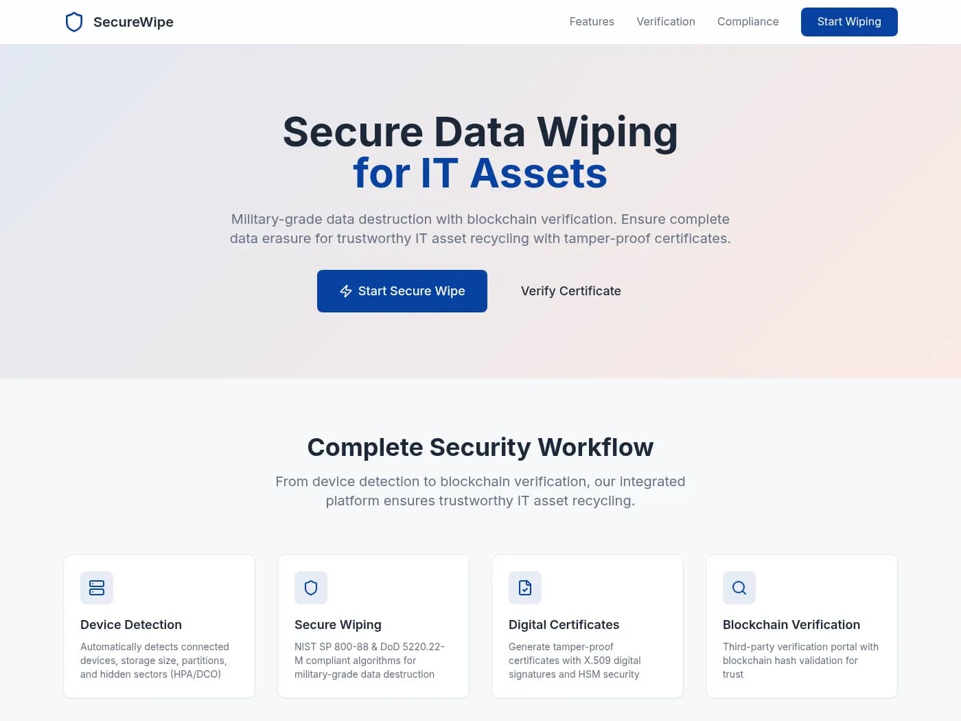 SIH Secure Data Wiping & Verification Platform