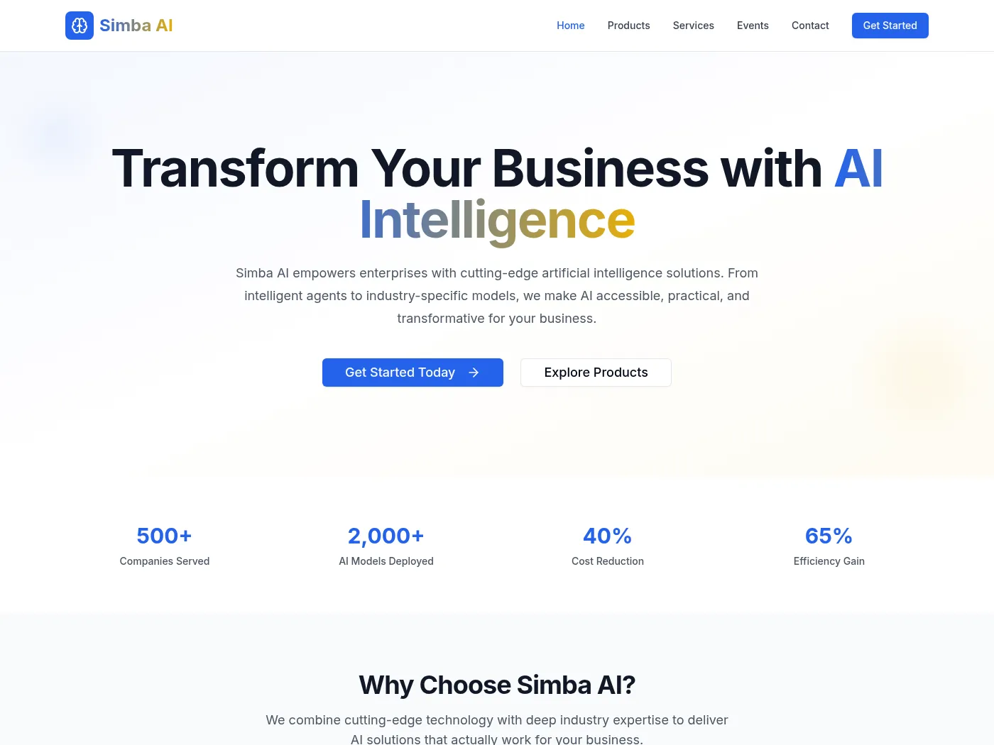 Simba AI Company Website & Admin Portal