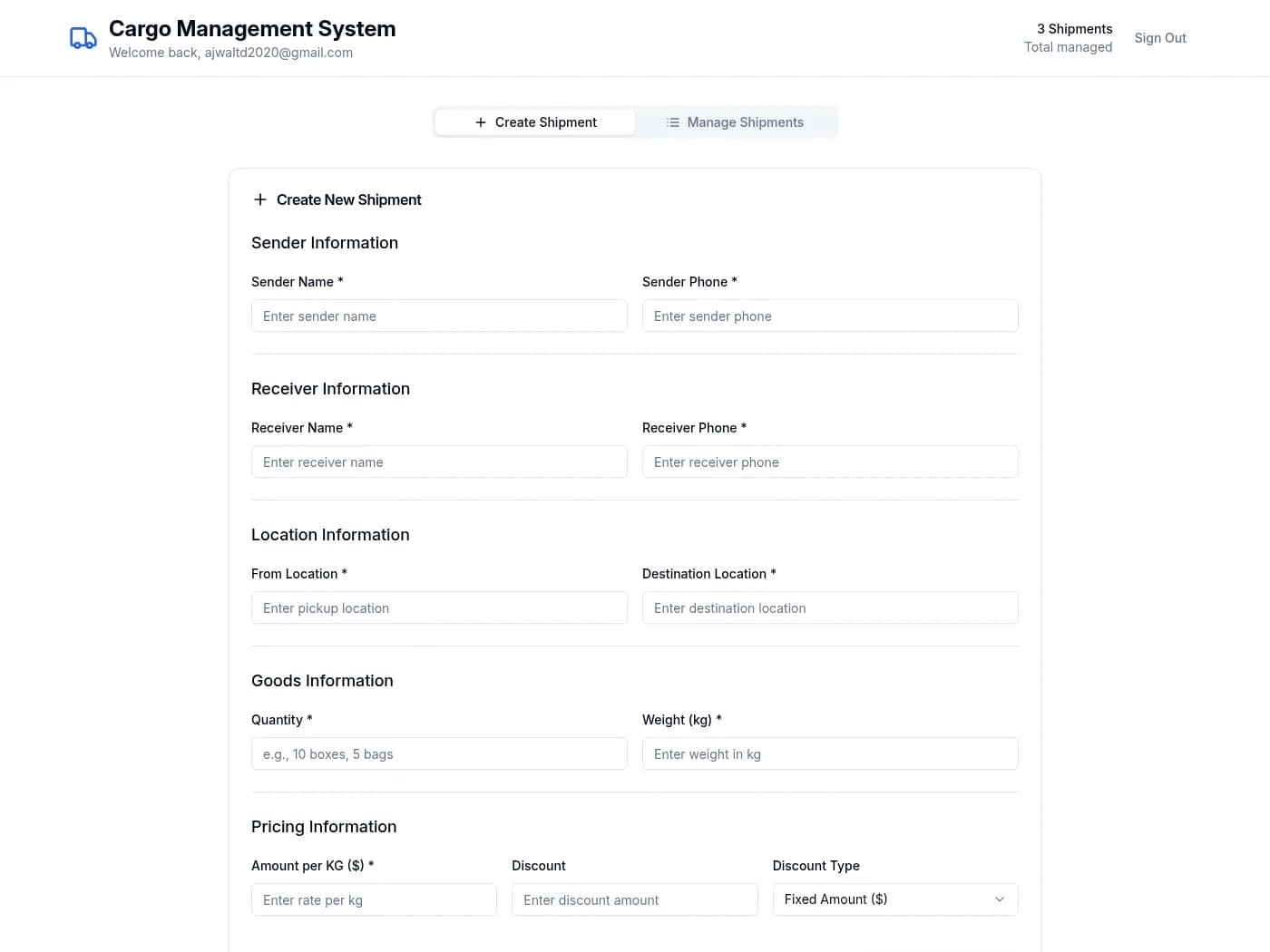 Simple Cargo Management System