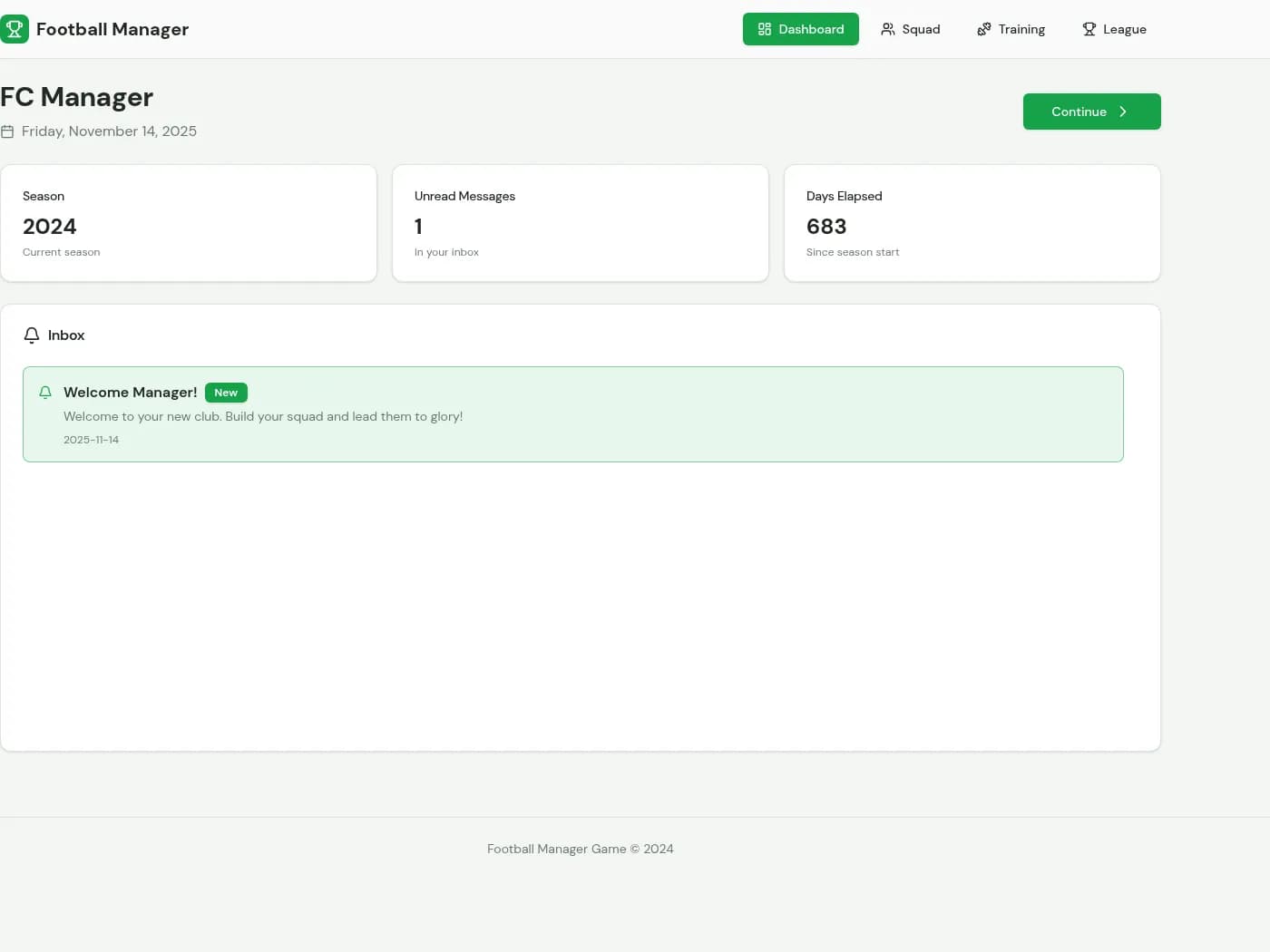 Simple Football Manager Game Dashboard