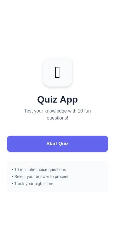 Simple Mobile Quiz App with Multiple-Choice Questions and Score Tracking