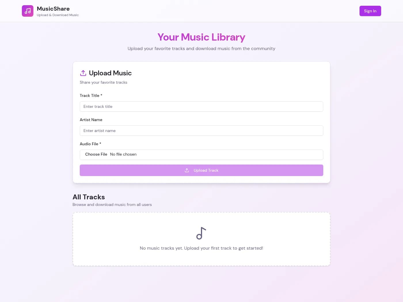Simple Music Upload & Download Website