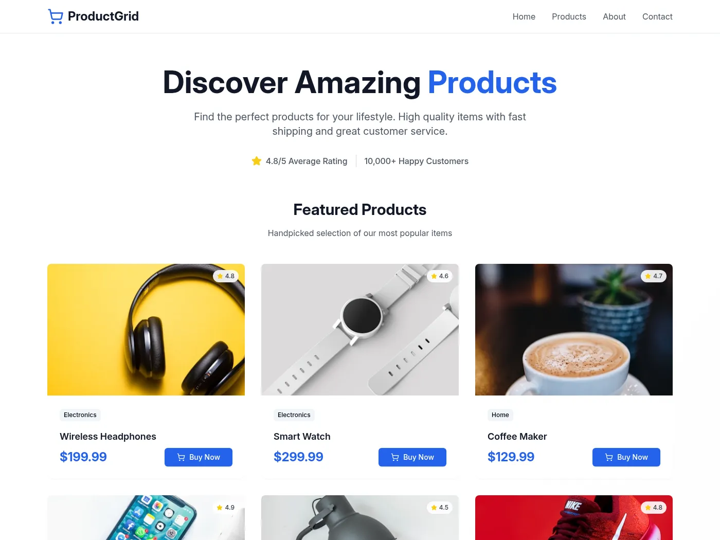 Simple Product Grid Website
