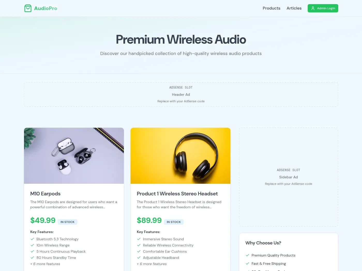 Simple Product Store with AdSense Arbitrage and Easy Admin Panel