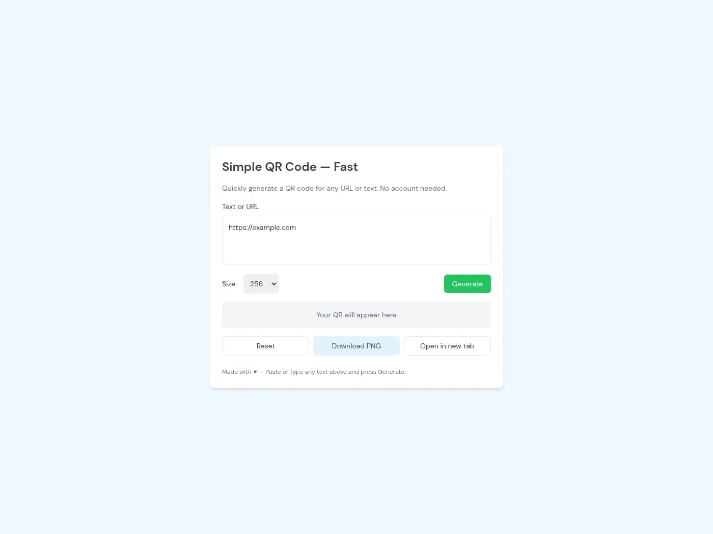 Simple QR Code Fast Generator