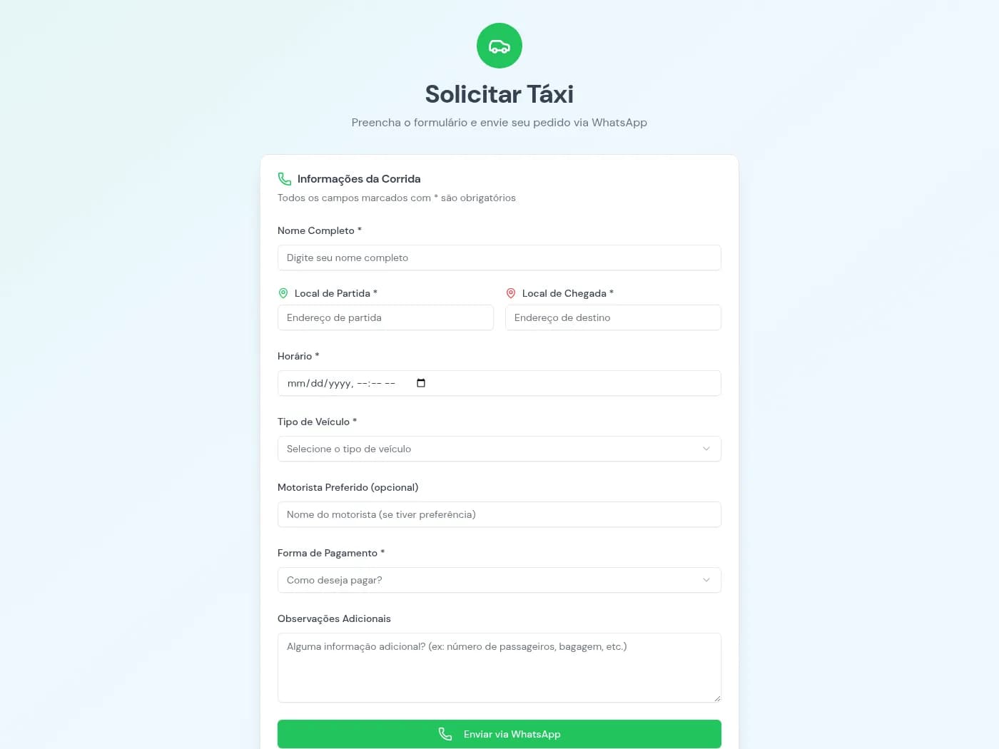 Simple Taxi Booking Form with WhatsApp Integration