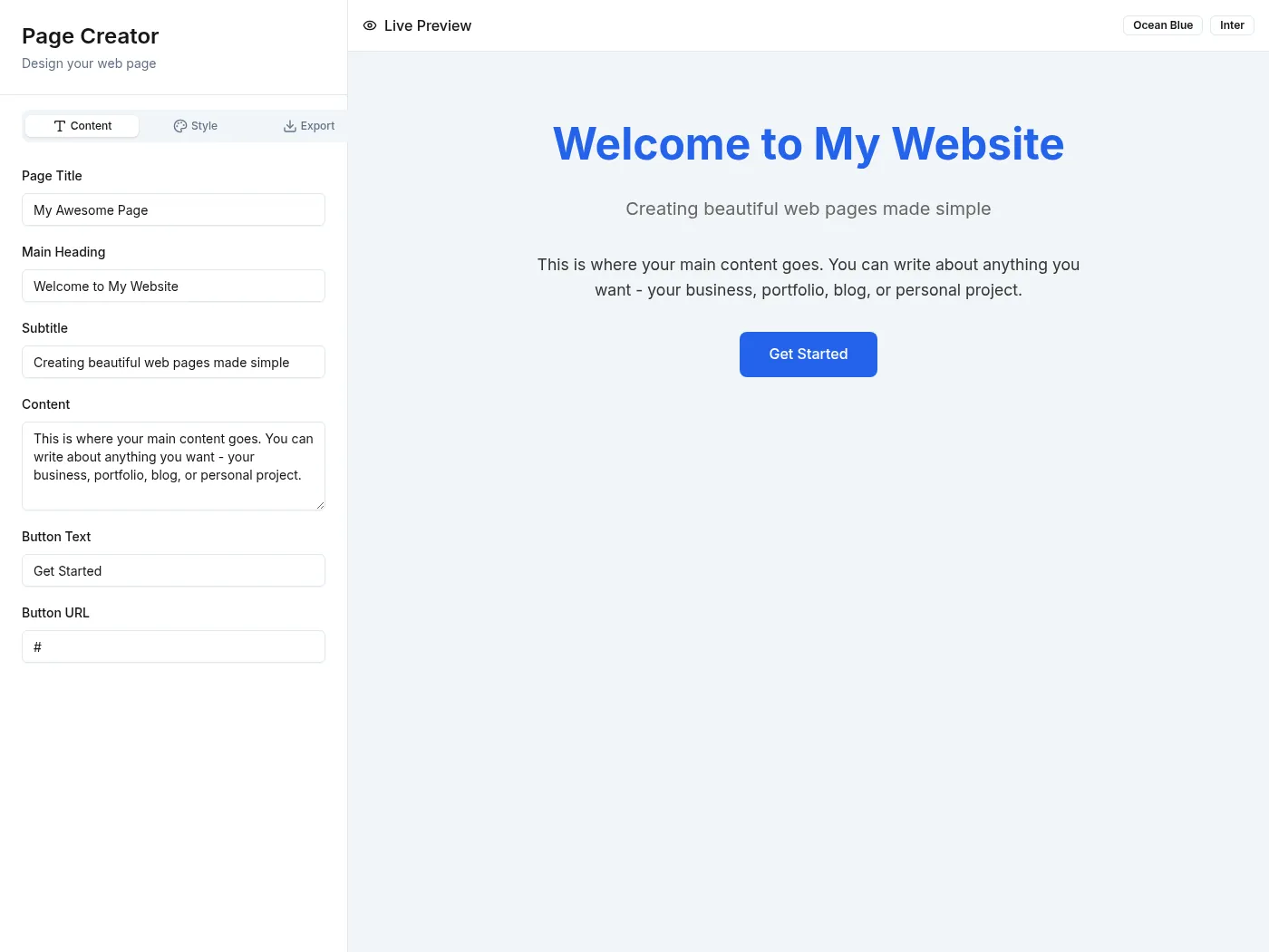 Simple Web Page Creator