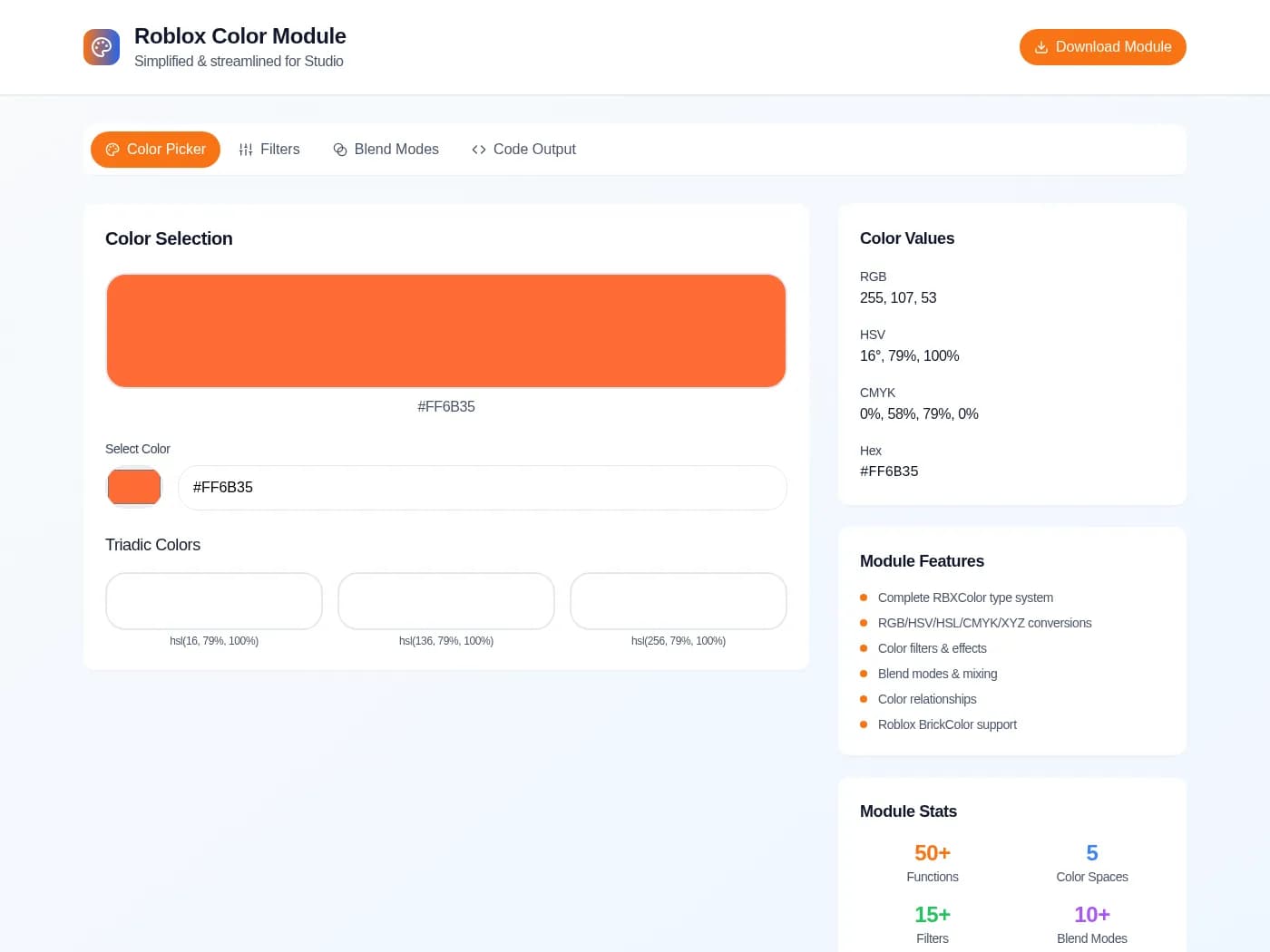 Simplified Roblox Studio Color Module