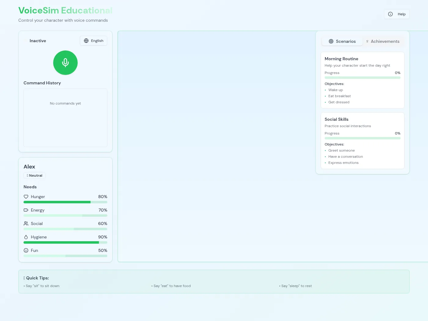 Sims-Style Educational Voice-Controlled Simulation Game
