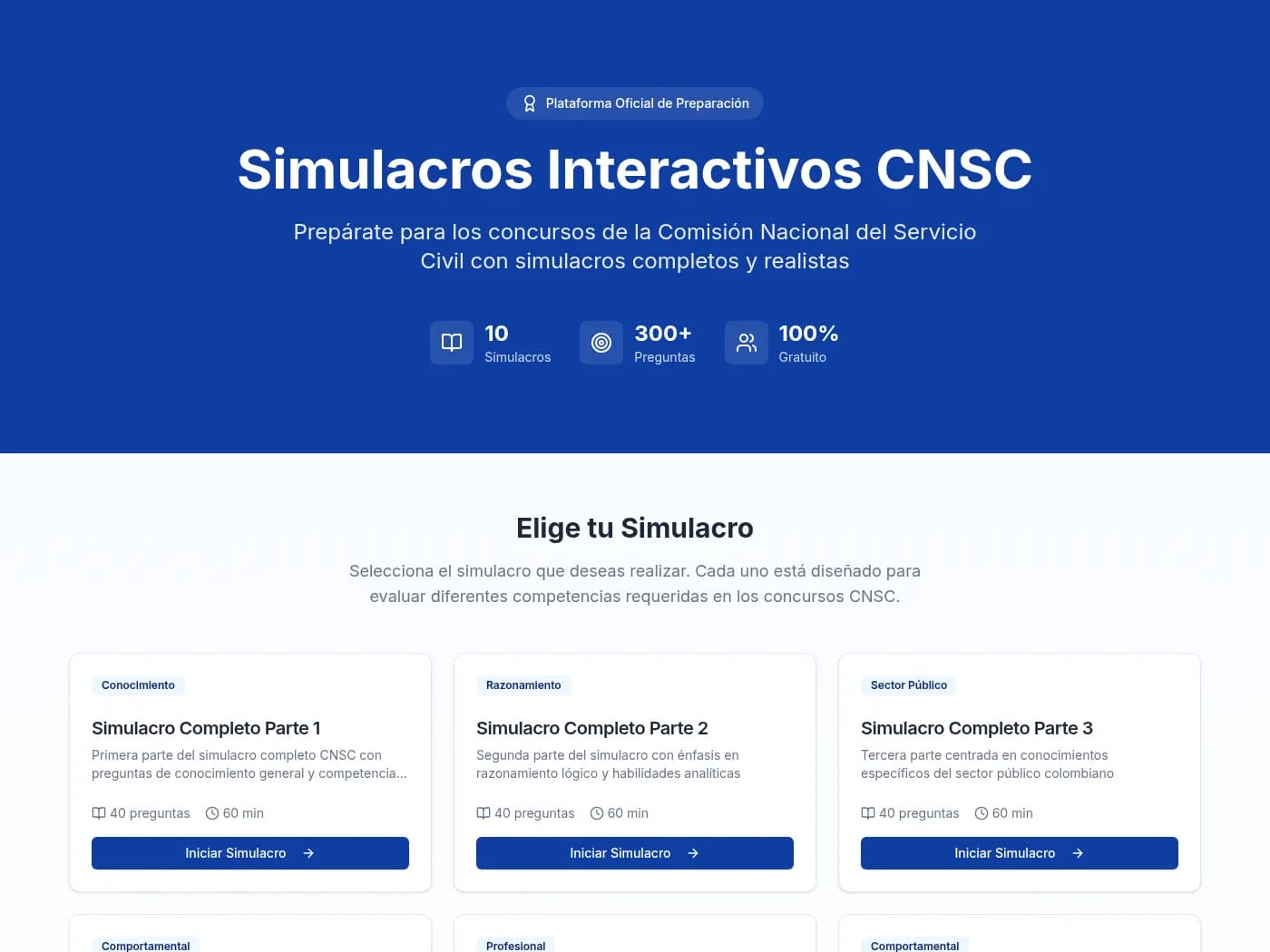 Página Web Funcional de Simulacros Interactivos para Concurso CNSC