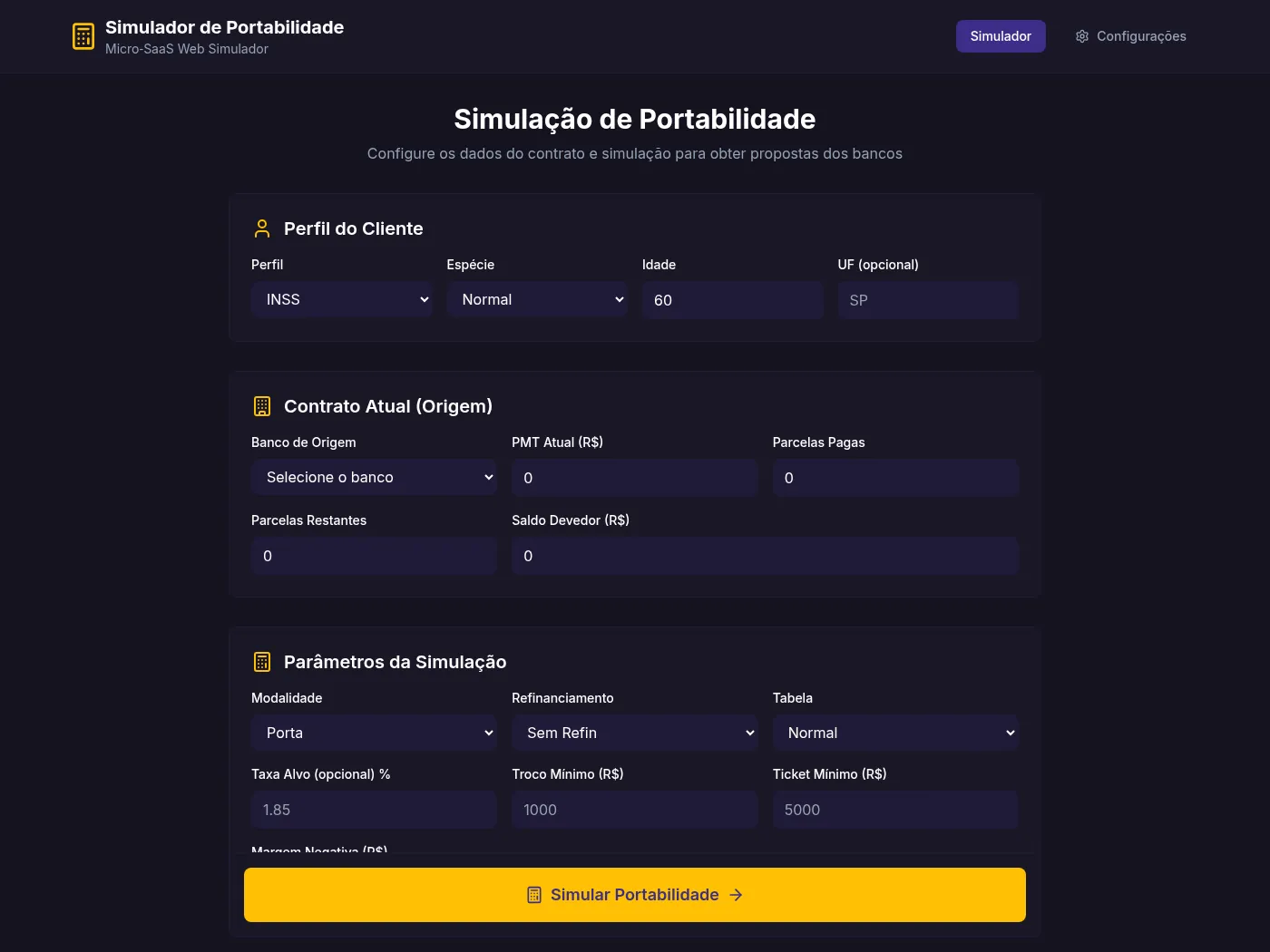 Simulador de Portabilidade – Micro‑SaaS Web Simulador de Contratos Bancários