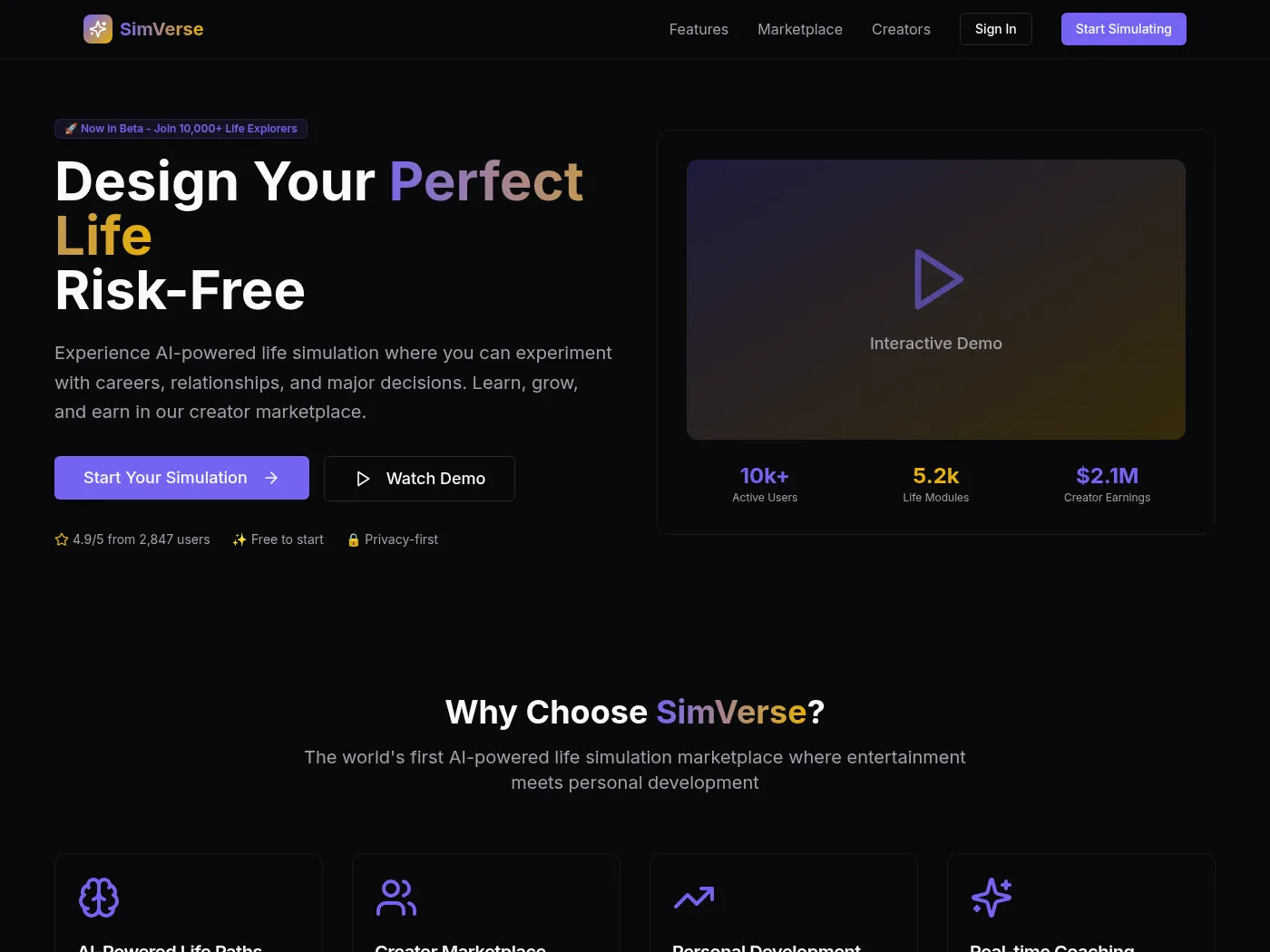 SimVerse: AI Life Simulation Marketplace
