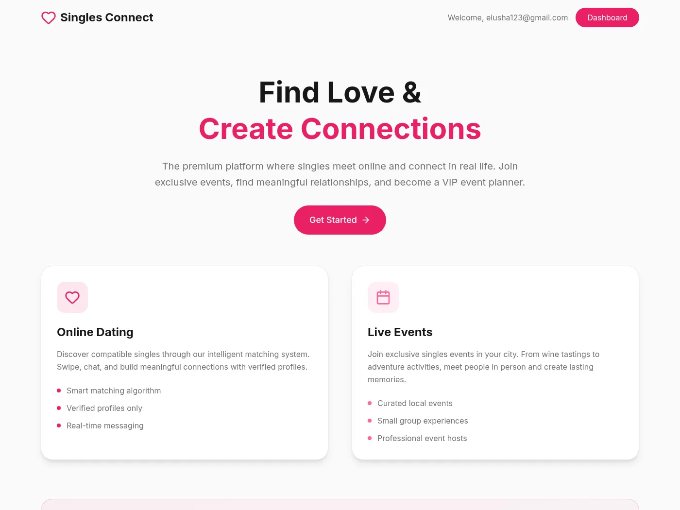 Singles Connect: Online Dating & Live Events Platform
