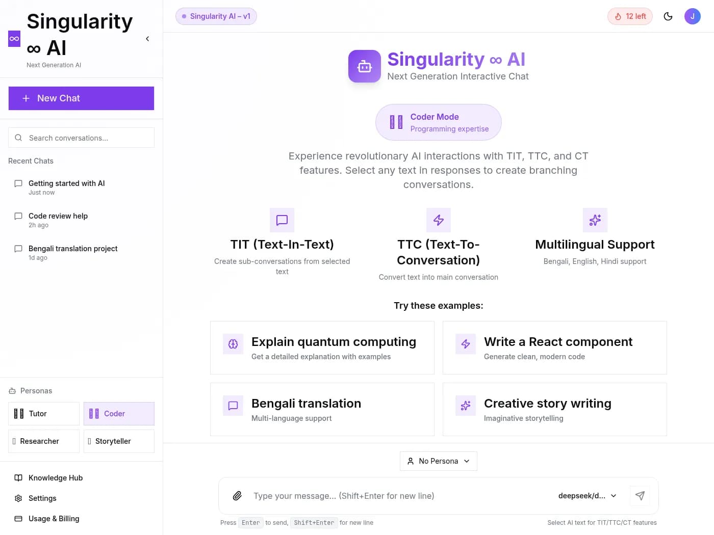 Singularity ∞ AI - Next Generation Interactive Multilingual Chat Platform