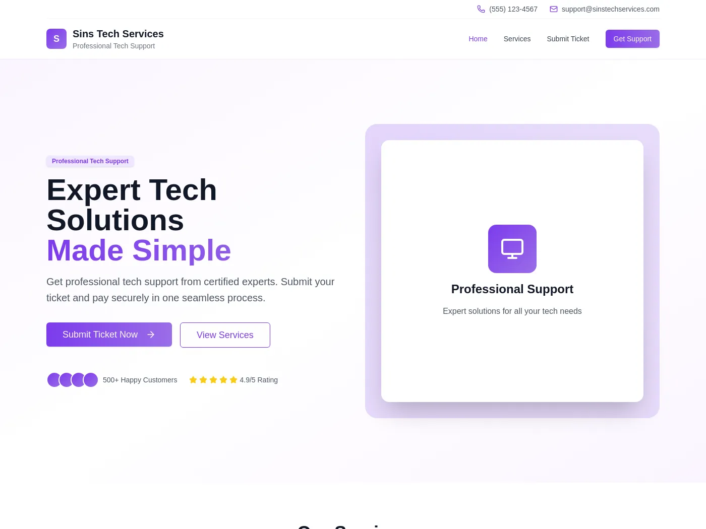 Sins Tech Services - Professional Ticket Request & Payment Platform