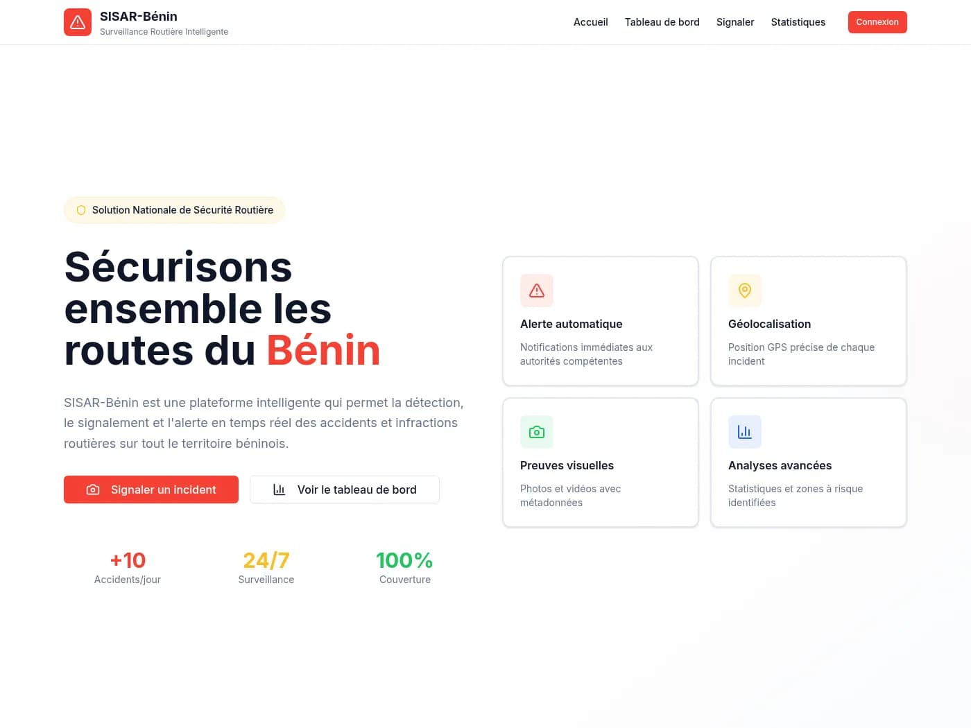 SISAR-Bénin: Intelligent Road Safety Surveillance & Alert System