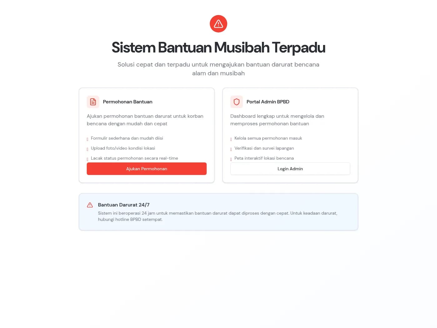 Sistem Bantuan Musibah Terpadu: Aplikasi Permohonan & Dashboard BPBD