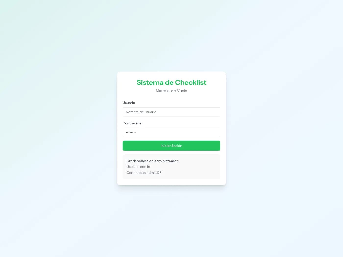 Sistema de Checklist de Material de Vuelo con Gestión de Usuario y Roles