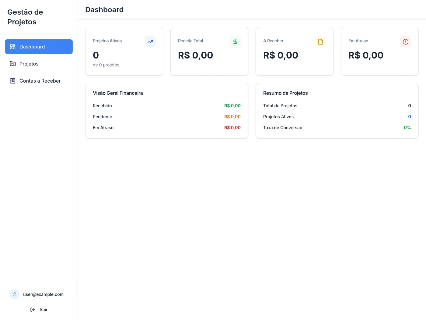 Sistema de Gestão de Projetos e Contas a Receber