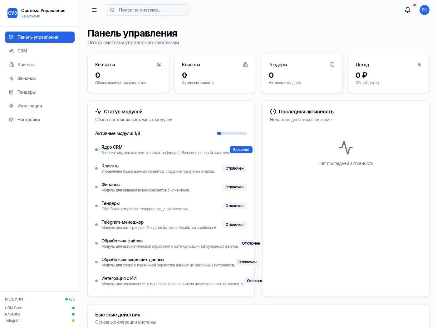 (СУЗ) Модульная платформа автоматизации закупок