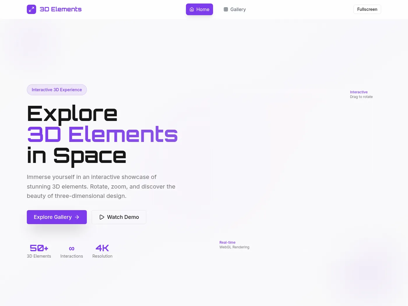 Interactive 3D Elements Showcase Website