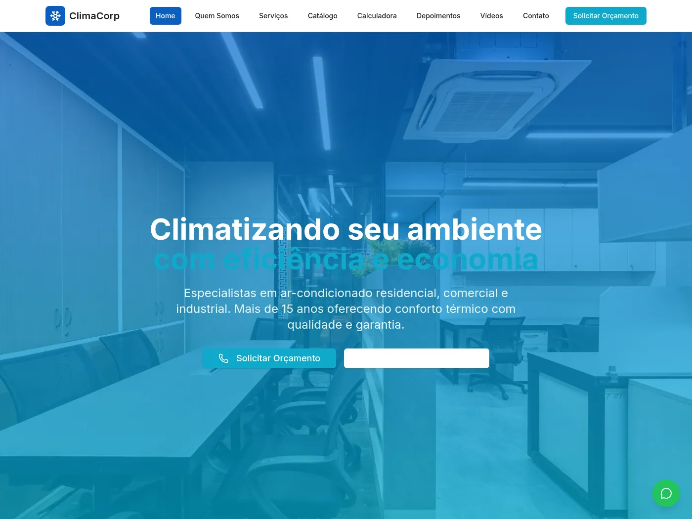 Site Institucional Moderno para Empresa de Ar-Condicionado com Calculadora Interativa e Integração de Vídeos