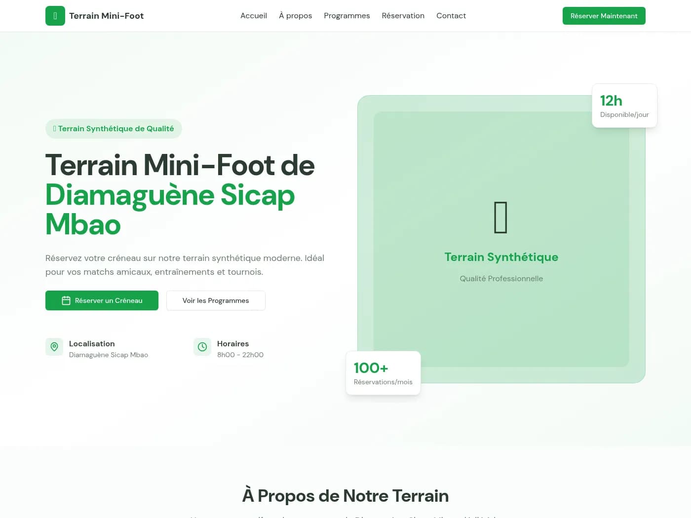 Site de Présentation et Réservation du Terrain Synthétique Mini-Foot de Diamaguène Sicap Mbao