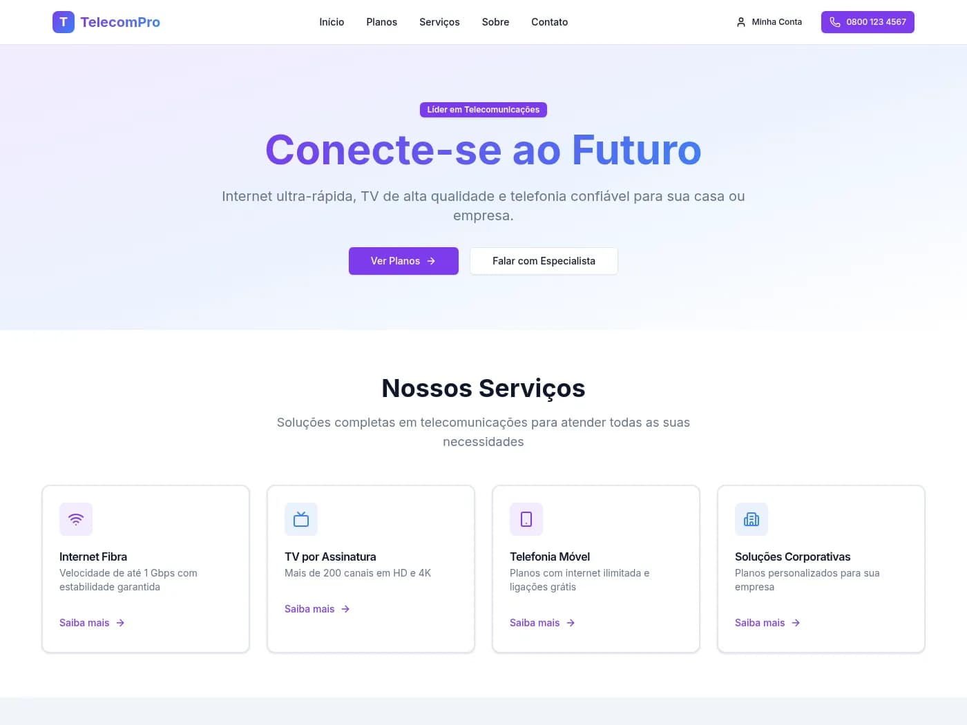 Website Completo para Empresa de Telecomunicações