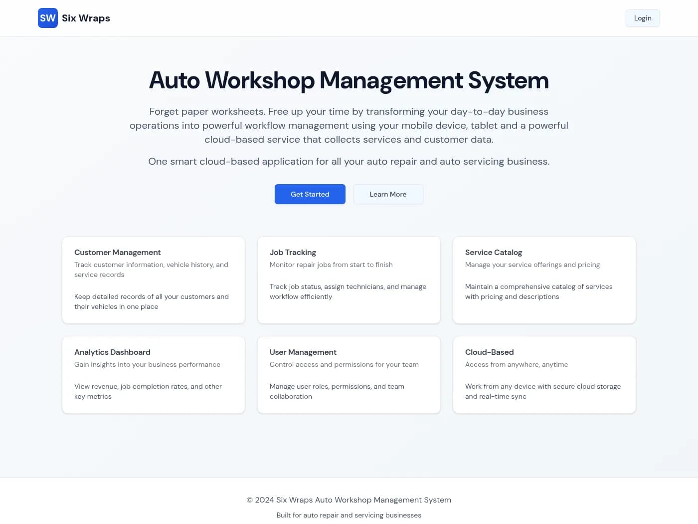Six Wraps Auto Workshop Management System