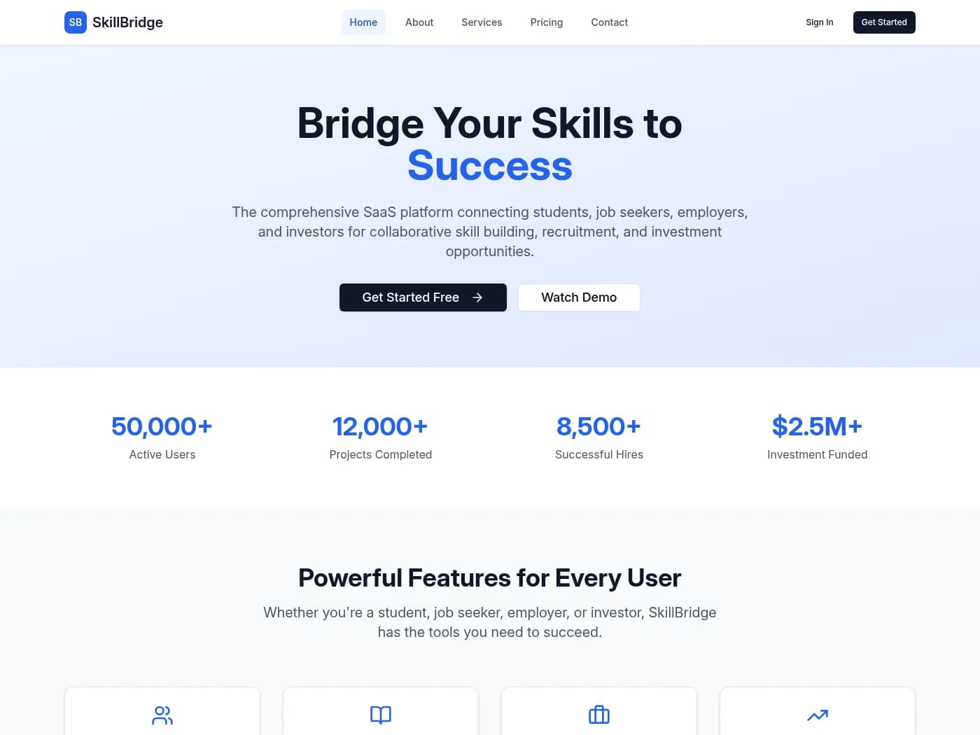 SkillBridge: SaaS Platform for Collaborative Skill Building, Recruitment, and Investment