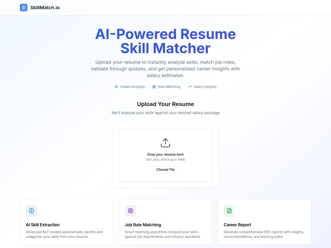 SkillMatch.io - AI-Powered Resume Skill Matcher & Career Report Generator