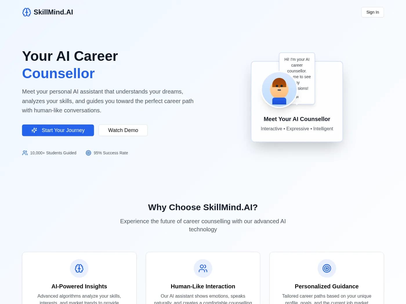 SkillMind.AI: Interactive AI Career Counsellor Website