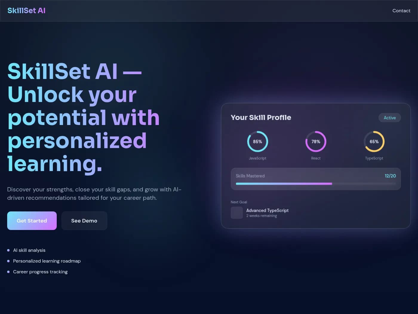 SkillSet AI Landing Page — Modern, Animated, Futuristic Web Experience