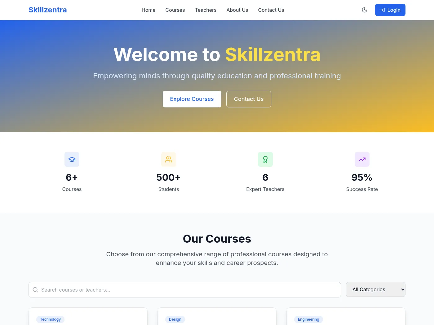 Skillzentra Academic Course Management Website