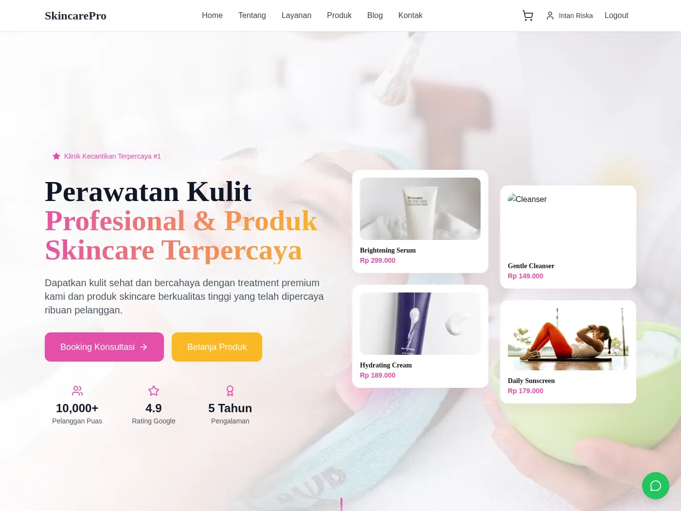 Skincare Clinic Pro Website with E-commerce & Admin Dashboard