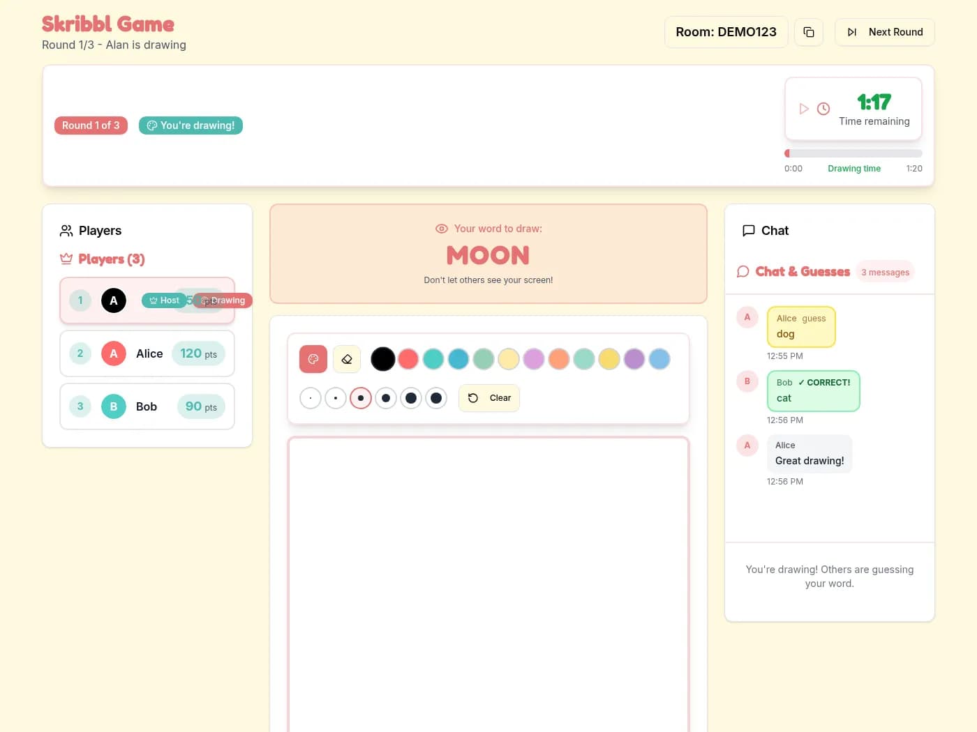 Skribbl-Style Multiplayer Drawing Game