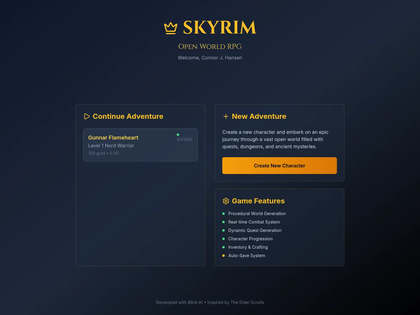 Skyrim-Scale Open World RPG Simulator