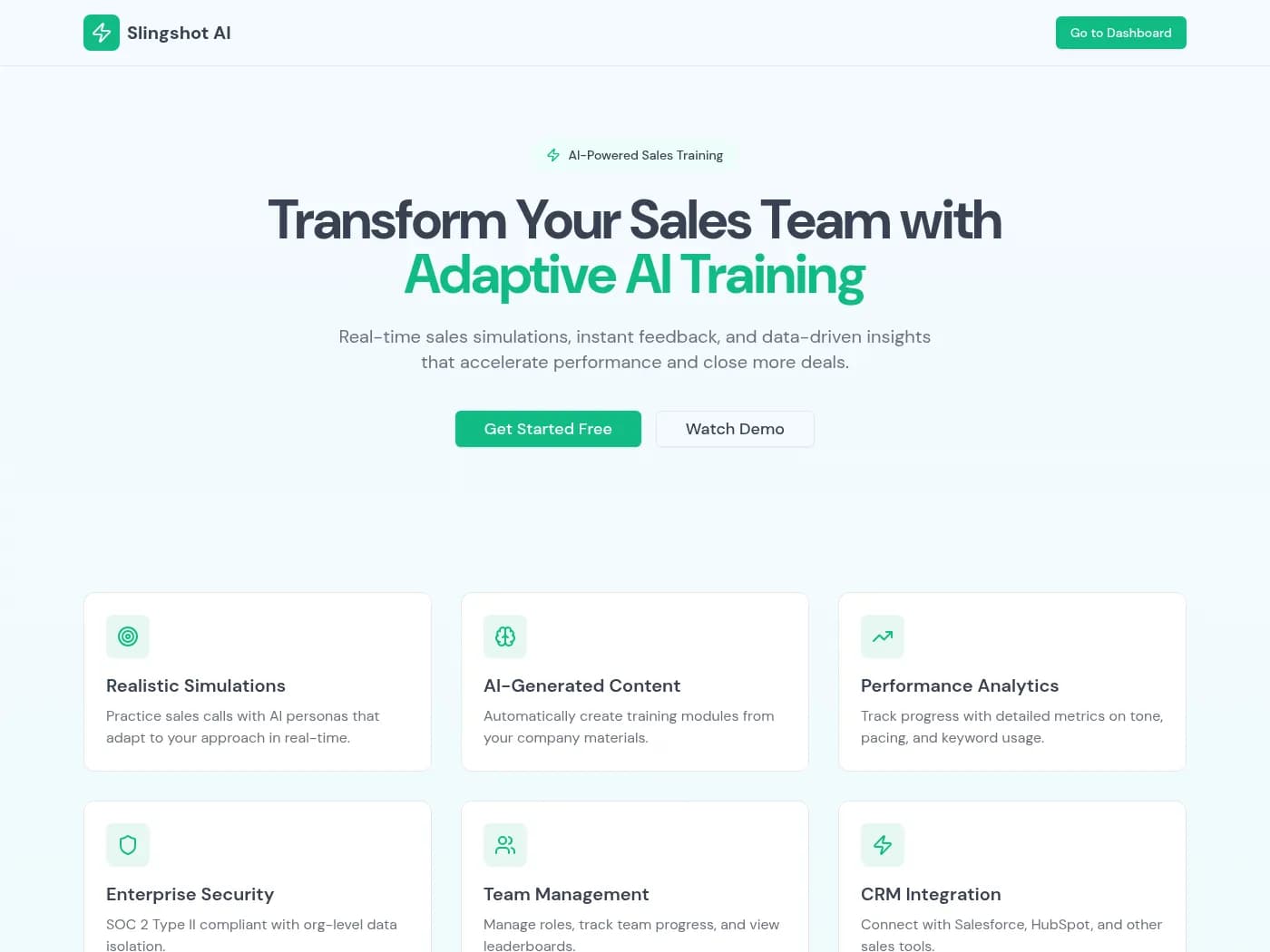Slingshot AI: Adaptive Sales Training SaaS Platform