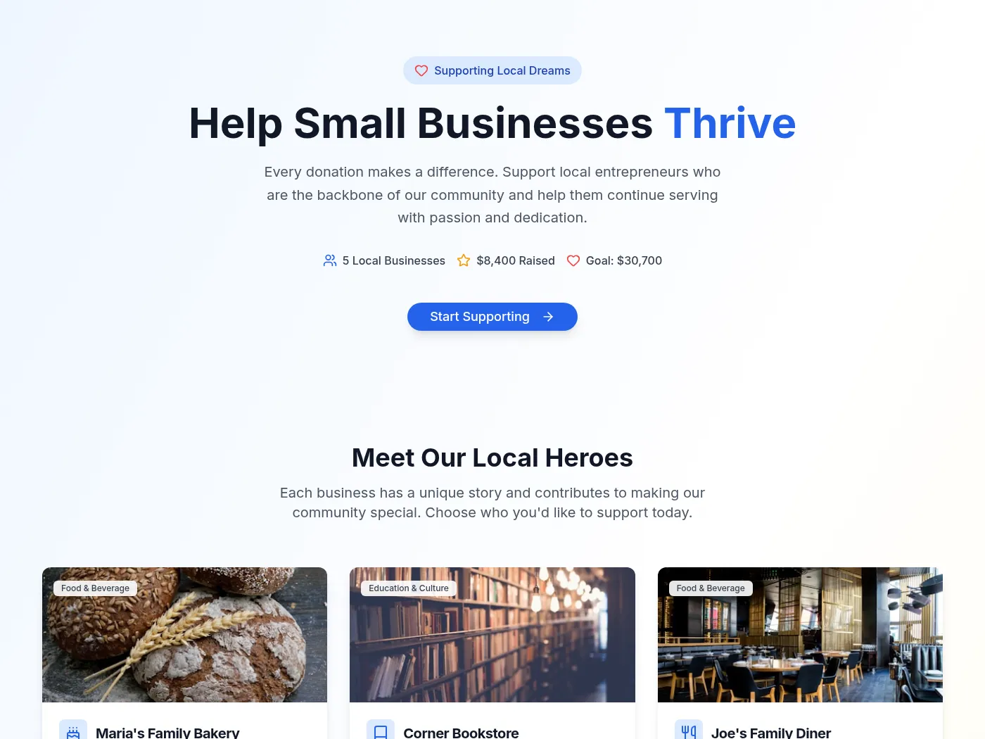 Small Business Donation Landing Page
