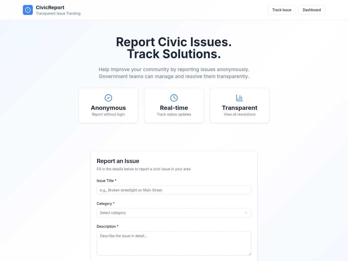 Smart Civic Issue Reporting & Tracking Platform
